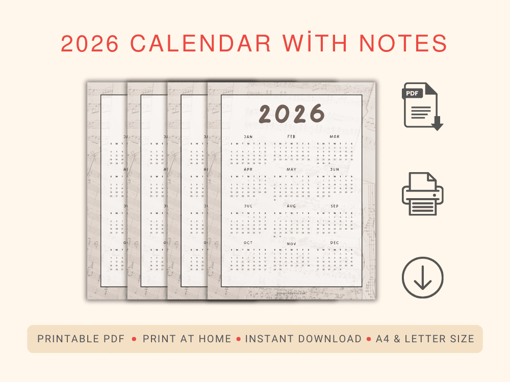 2026 Calendar with Notes - PurePrintables.Com