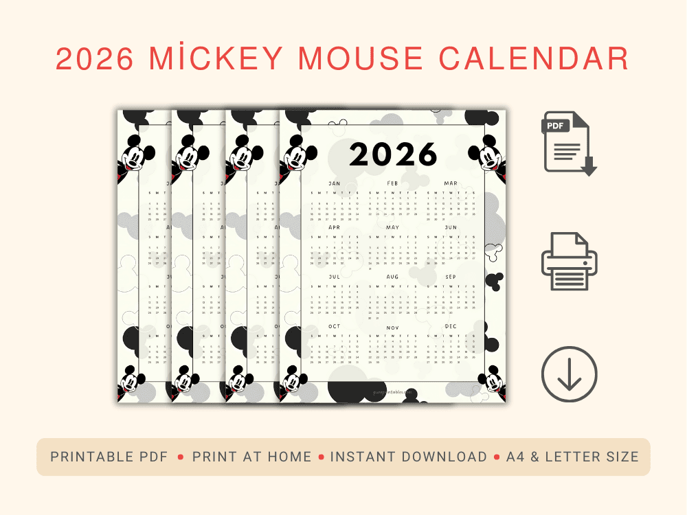 2026 Mickey Mouse Calendar - PurePrintables.Com